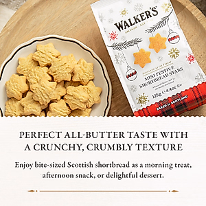 Walker’s Mini Festive Shortbread Cookies - Pack of 6 Holiday Shortbread Cookie Bags (4.4 oz) – Includes Mini Star-Shaped Christmas Cookies