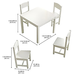 KidKraft Wooden Farmhouse Table & 4 Chairs Set, Children's Furniture for Arts & Activity - White