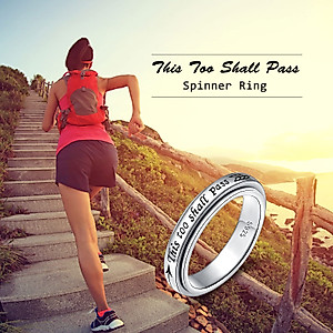 This Too Shall Pass Spinner Ring Men Women Fidget Rings for Anxiety Stress Relieving ADHD Autism Rings Sterling Silver Inspirational Band Ring Size 8