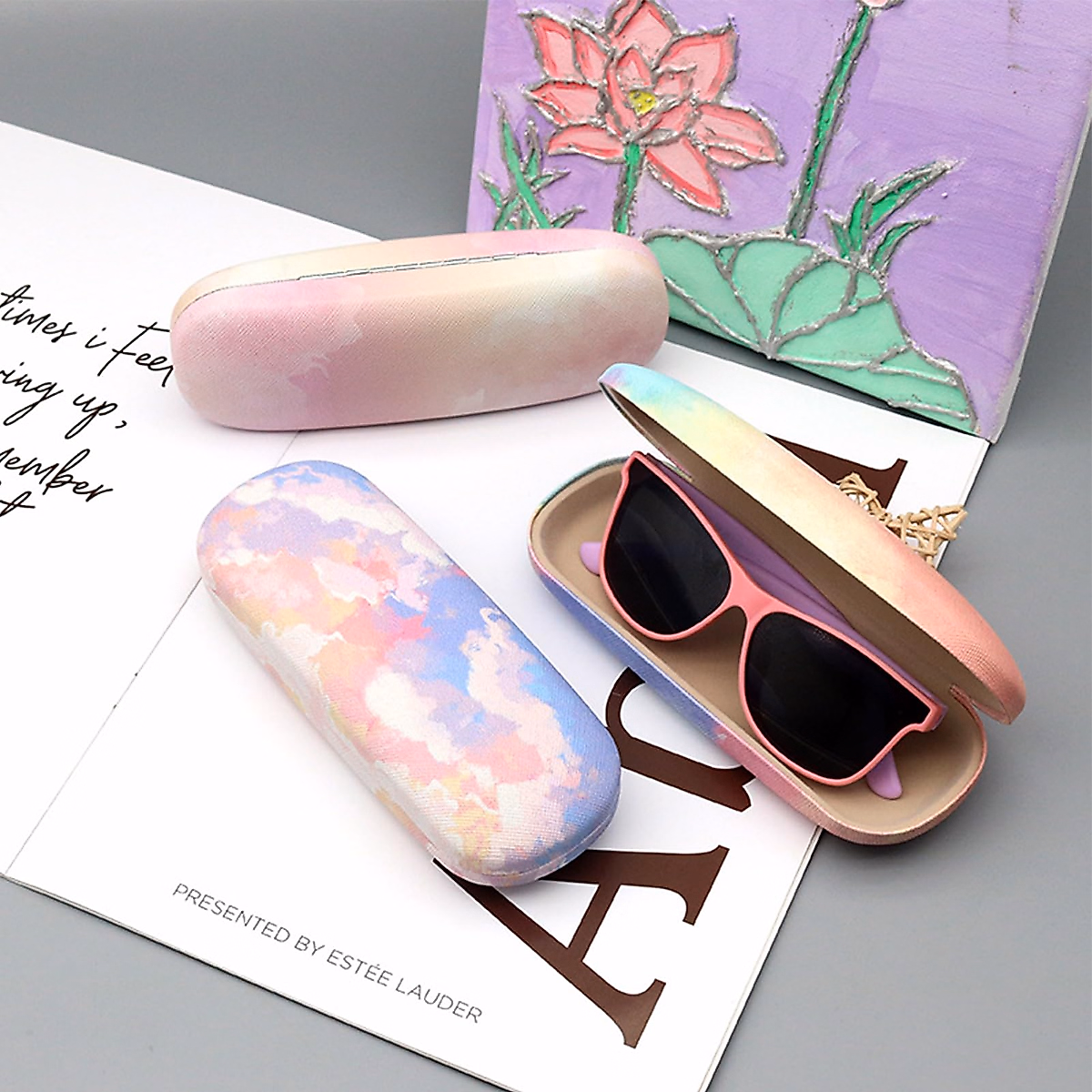 ANLIOTO 3 Pack Glass Cases Hard Shell, Portable Hard Eyeglasses Case Linen Fabrics Eyeglass Organizations for Women Girls