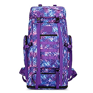 W WINTMING Hiking Backpack for Men 70L/100L Camping Backpack Military Rucksack Molle 3 Days Assault Pack for Backpacking (Purple Tie-Dye)