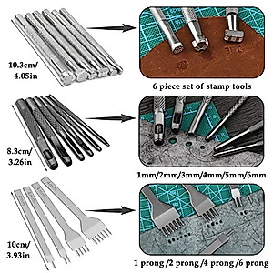 Leather Craft Tools, 60 Pieces Leather Working Tools and Supplies with Storage Bag Cutting Mat Prong Punch Groover Edge Creaser Stamping Carving Knife Awl Hammer for Leather Craft Making DIY Sewing