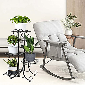 Plant Stand Indoor Outdoor Metal 4 Tier for Plants Multiple Tall Corner Tiered Planter Shelf Rack Iron Potted Flower Pot Holder Stands for Patio, Living Room, Black
