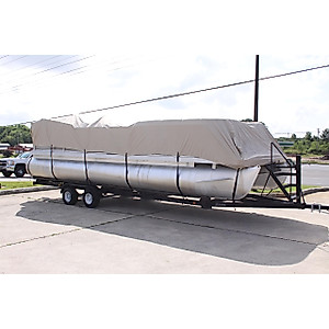 Vortex Direct 1200D Beige 22' Ultra Pontoon/Deck Boat Cover, Elastic, Strap System, Fits 20'1" to 22' Long Deck Area, Up to 102" Beam