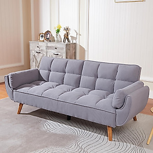 Modern Convertible Futon Sofa Bed Corduroy Upholstered Tufted Daybed with High Legs and 2 Pillows,Living Room Loveseat Sleeper Couch Bed for Home Apartment Office RV Studio