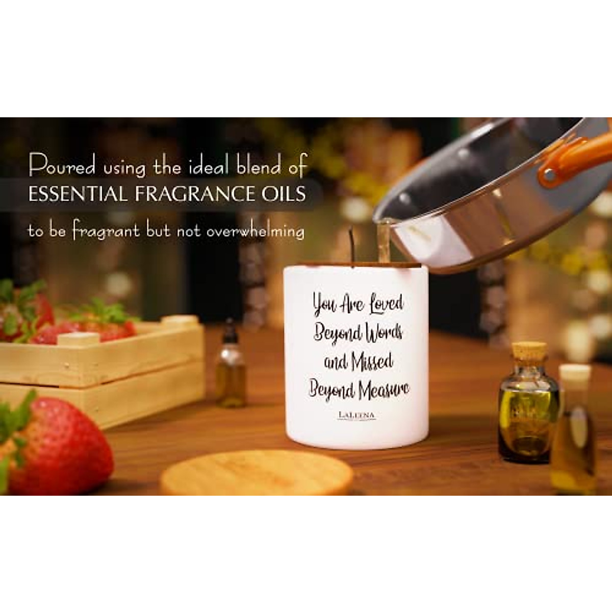 Memorial Candle - LaLeena - Sympathy Candle - Loss of Father Present - Loss of a Mother Sympathy Present - Missing a Friend - Celebration of Life (Loved Beyond Words, Vanilla)