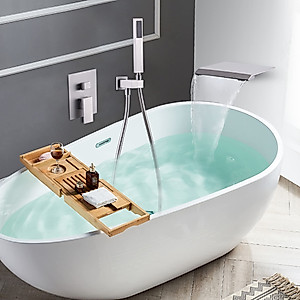 AZOS Wall Mount Tub Spout Waterfall Tub Filler Faucet for Bathroom Multiple Uses, High Flow Bathtub Cascade Waterfall Spout Fixtures Bathroom Bathtub Faucets, Brushed Nickel