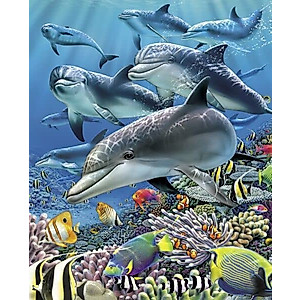FlashPhoenix Quality Sewing Fabric - 35 x 44 Inch Digital Fabric Panel - David Textiles Living Sea Dolphin Fish Coral Nautical