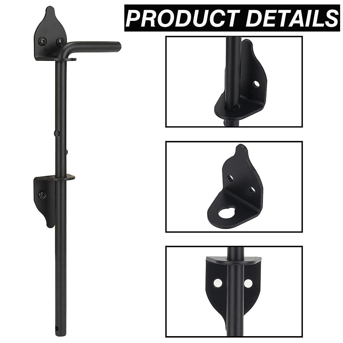 12" Cane Bolt Heavy-Duty Drop Rod for Gate, Gate Ground Latch for Wooden Fences Metal Gates Doors, Metal Gates Doors Stopper for Gate Ground, Wrought Iron Gate Latches, Black Finish(1 Pack)