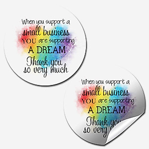 Thank You for Supporting My Dream Rainbow Heart Customer Appreciation Sticker Labels for Small Businesses, 60 1.5" Circle Stickers by AmandaCreation, for Envelopes, Postcards, Direct Mail, More!