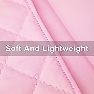 FLXXIE 4 Pieces Microfiber Toddler Bedding Set, Super Soft and Breathable Crib Sheet Set, Includes Quilted Comforter, Flat Top Sheet, Fitted Sheet, Envelope Pillow Case for Boys and Girls, Pink