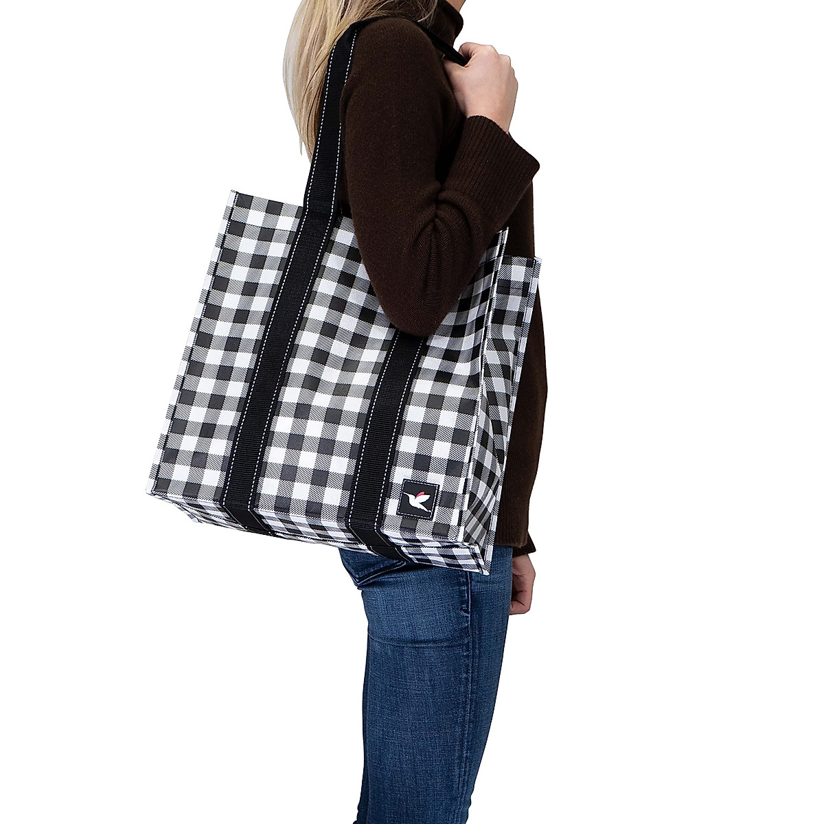 Stola Market Tote – Water Resistant, Wipe Clean Collapsible Tote Bag – Food Grade Grocery Bag – Ideal for Picnics, Outdoor Concerts, Leisure or Work,Gingham Check