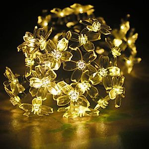 Mankinlu Solar Flower String Lights Outdoor Waterproof 39 FT 100 LED Solar String Lights Solar Cherry Blossom String Lights Solar Garden Twinkle Lights for Home Yard Garden Pergola Decor Warm White