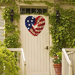 Patriotic Independence Day Wreath American Front Door Wreath 4th of July Wreath Memorial Day Wreath Handmade Hanging Wreath Red White and Blue Flag Day Wreath Veteran's Day Garden Home Decor (E)