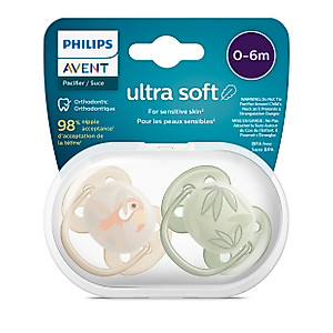 Philips Avent Ultra Soft Pacifier - 4 x Soft and Flexible Baby Pacifiers for Babies Aged 0-6 Months, BPA Free with Sterilizer Carry Case, SCF091/24