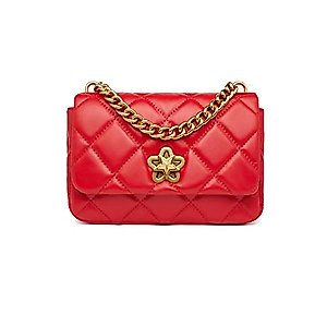 Women Quilted Crossbody Bag Genuine Leather Clutch Purse with Chain Strap Ladies Small Shoulder Handbags - Star Red