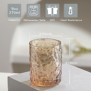 Whiskey Glasses Set 4, Amber Colored Rocks Glasses, 9 oz Old Fashioned Glass for Whisky, Scotch, Bourbon, Rum and Cocktail, Unique Gift for Wedding, Birthday and Anniversary, Lowball Drinking Glasses
