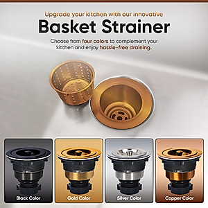 Strictly Sinks Sink Drain Strainer with Removable Basket - 3-1/2 Inch Stainless Steel Round Kitchen Sink Drain Assembly Kit with Deep Strainer Basket & Stopper (Copper)