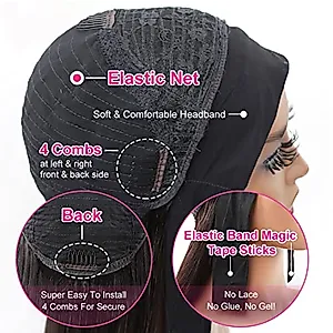 Celiarita Headband Wig Human Hair Deep Wave 18 inch None Lace Front Wig Human Hair Machine Made Wigs Glueless Curly Hair Headband Half Wigs for Black Women Human Hair Natural Color