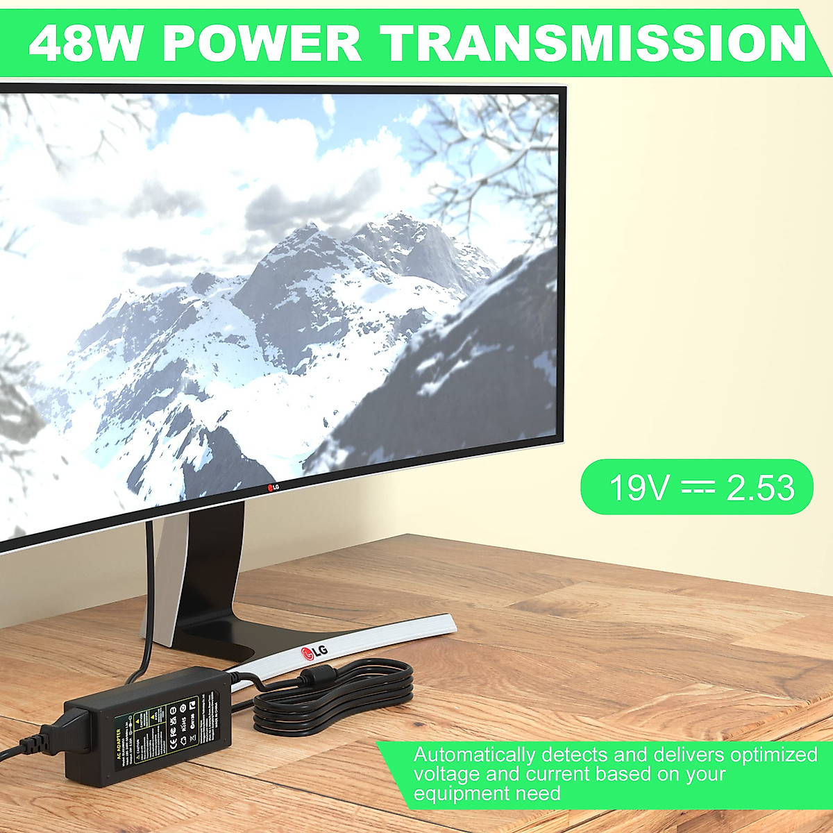 for LG Monitor Power Supply,19V Adapter Charger for LG Electronics 19" 20" 22" 23" 24" 27" 32" LED LCD TV Monitor Widescreen HDTV 24M47H-P 24MP55HQ, Samsung UN32J400 UN32J4000AF Power Supply