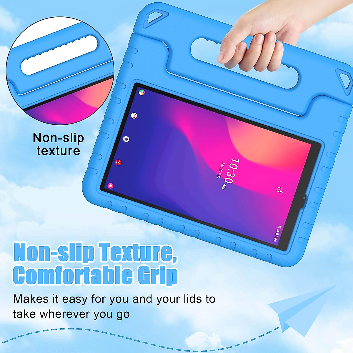 BMOUO Kids Case for Alcatel Joy Tab 2 8” 2020 (Model 9032Z), Shockproof Convertible Handle Stand Metroby t-Mobile Alcatel Joy Tab 2 Tablet Case - Blue