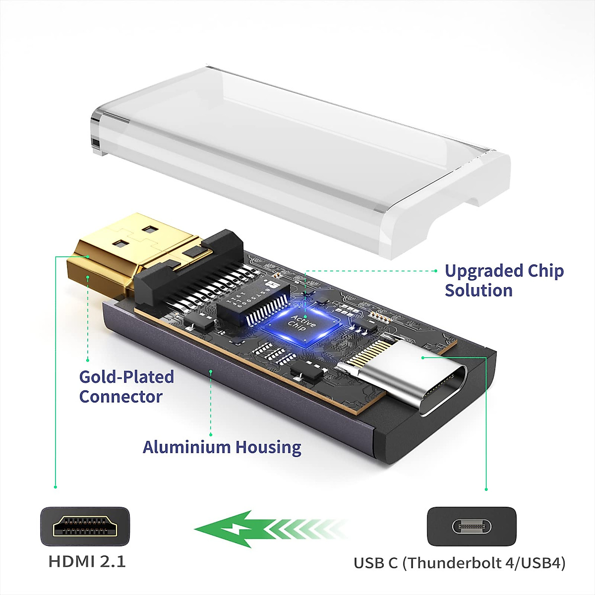 USB C to HDMI 2.1 Adapter, 8K@60Hz USB-C Female to HDMI Male Converter(Unidirectional Transmission), Support 8K, 4K@120Hz, 2K@240Hz, Type C Thunderbolt 3/4 Compatible for Steam Deck, MacBook, iPad Pro
