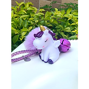 Tonsamvo Cute Pom Pom Keychian with Fur Ball Small Bell Keyring for Women Bag Purse Car Decoration (Purple-M-Bells)