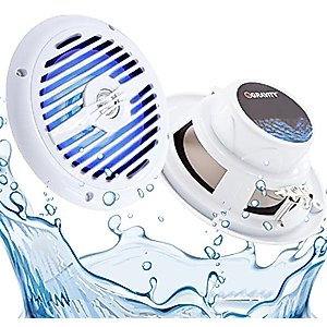 Gravity Marine Speakers - 6.5 Inch 2 Way Waterproof and Weather Resistant Outdoor Audio Stereo Sound System with LED Lights, 350 Watt Power and Low Profile Slim Style - 1 Pair - MG660 (White)