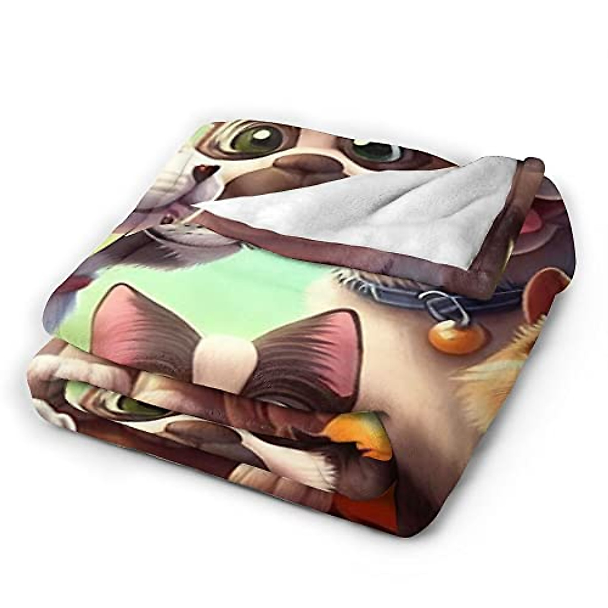 Pet Pals in The Grass - Flannel Fleece Blanket, Cat and Dog Printed, Ideal for Sofa, Bed, and Outdoor Camping, Soft and Comfortable, 50"x60"