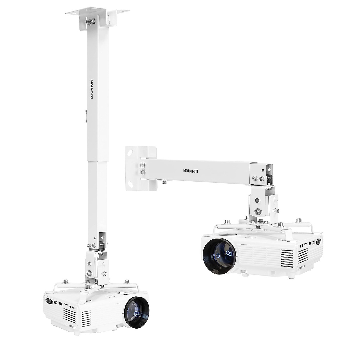 Mount-It! Wall or Ceiling Projector Mount with Universal LCD/DLP Mounting for Epson, Optoma, Benq, ViewSonic Projectors, 44lb Load Capacity, White