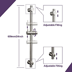 HAMOLER 24 Inch Shower Slide Bar with Adjustable Shower Holder Stainless Steel Wall Mount Sliding Bar, Brushed Nickel