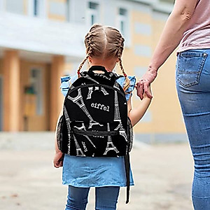 Daypack Bookbags Small Travel Bag for Boys Girls Casual Backpack, Paris Eiffel Tower Pattern