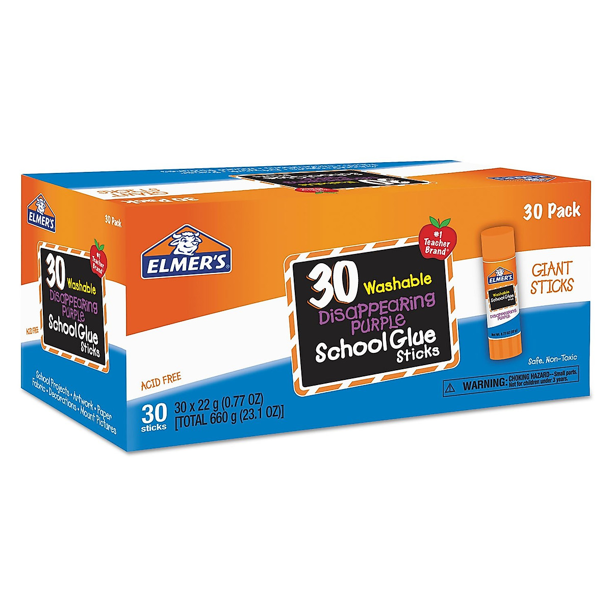 Elmers E605 Disappearing Purple All Purpose Glue Sticks Purple/Clear 30/Box