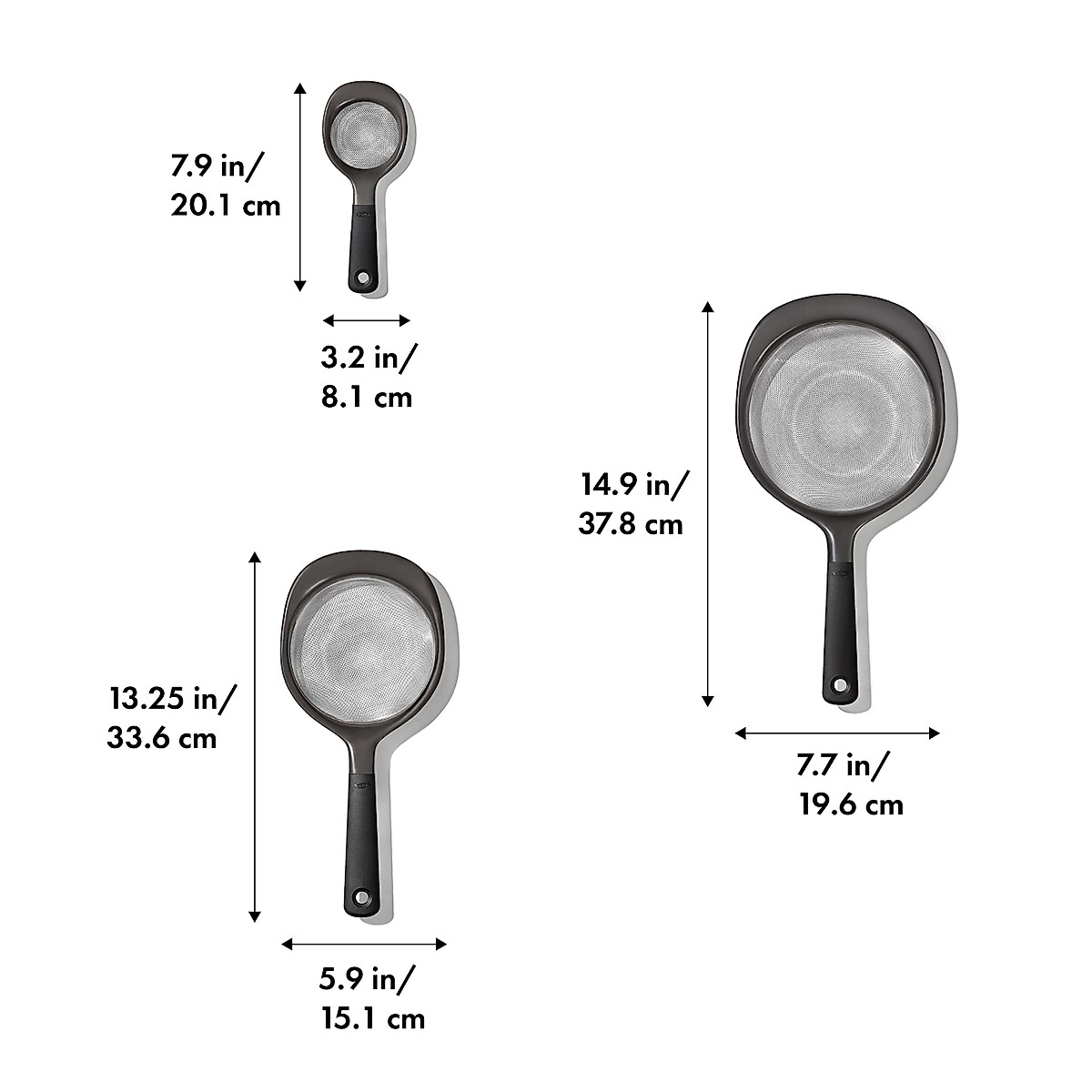 OXO Good Grips 3-Piece Strainer Set (Black) and 2-Piece Plastic Cutting Board Set (Clear)