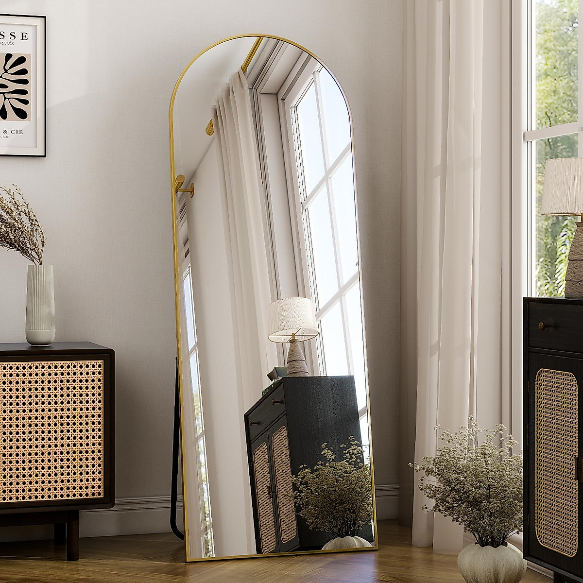 HARRITPURE 58"x18" Arched Full Length Mirror Free Standing Leaning Mirror Hanging Mounted Mirror Aluminum Frame Modern Simple Home Decor for Living Room Bedroom Cloakroom, Gold