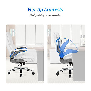 PayLessHere Big and Tall Office Chair 400lbs Adjustable Executive Leather Desk Chair with Armrest Computer Desk Chair Rolling Swivel Computer Pu Leather Chair for Heavy People,White