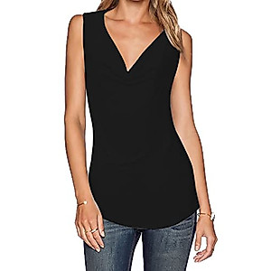 Sarin Mathews Women's Cowl Neck Ruched Sleeveless Sexy Blouse Stretch Tank Tops Black L
