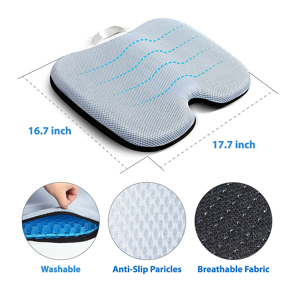 Full Gel Coccyx Seat Cushion Egg Gel Cushions Office Chair Cushion Car Seat Cushion for Back Sciatica Hip Tailbone Pain - Butt Pillow Chair Pad for Wheelchair Desk Pain Relief Long Trips Blue