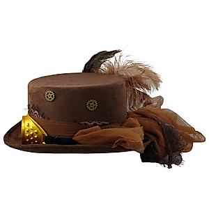 Jacobson Hat Company Deluxe Velvet 4.25 Inch Steampunk Top Hat With Removable Goggles (Brown), One Size