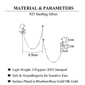 SLUYNZ 925 Sterling Silver Elegant Butterfly Cuff Earrings Chain for Women Butterfly Earrings Crawler Earrings Wrap (A-Silver)