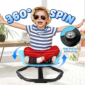 TERRAMUS Elephant Swivel Chair for Kids, 360° Spinning Seat, Sensory Spin Chair, Toddler Sit and Spin Wobble Chair, Autism ADHD Toy Chairs, Play Equipment Relief Motion Sickness for Boys Girls (Blue)