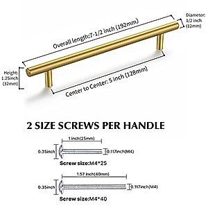 Haliwu 10 Pack Gold Cabinet Pulls,5 Inch Hole Center Brushed Brass Cabinet Pulls Stainless Steel Pulls for Cabinets Dresser Drawer Handles Gold