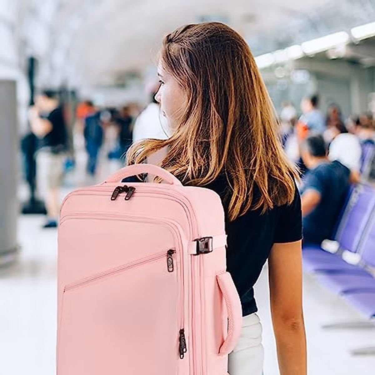 MATEIN Pink Travel Backpack for Women, Large Backpack Airline Approved, Expandable Carry on Backpacks, 35L Convertible Suitcase, Weekender Back Pack for Hiking Sport Gym, Gift for Traveler