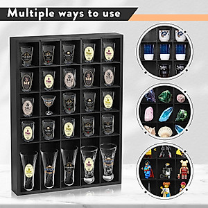 DARCKLE Shot Glass Display Case for Wall, Wood Holds Set of 30 Glasses Shot Glass Holder Display Shelf, 17'' x 12''-3'' x 2'' (Black, 1PCS)