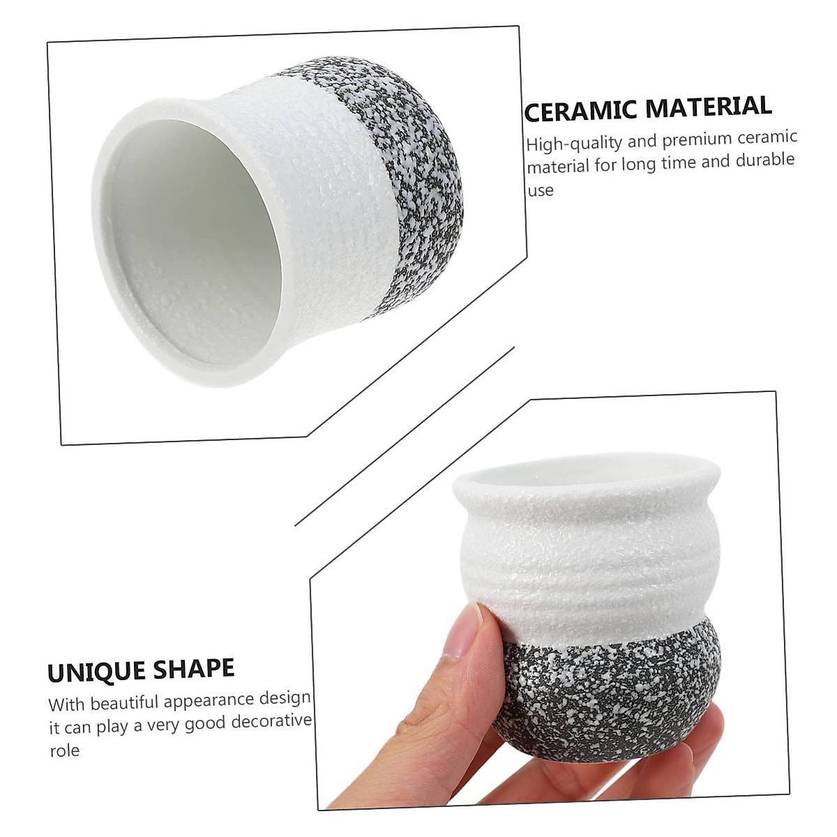 Yardenfun 6pcs White Planter Succulents Ceramic Office Adorable Flowers Containers Black Outdoor Glazed Garden for Porcelain Bonsai Balcony Nursery Pots with Tiny Mini Gardening