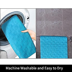 Non-Slip Bathtub Mat,Soft Rubber Anti-Slip Bath Shower Mat with Suction Cups, 37×14 Inch Bath Tub Mats for Bathroom,Machine Washable Shower Mats,Sky-Blue Fast Draining, Dots Design
