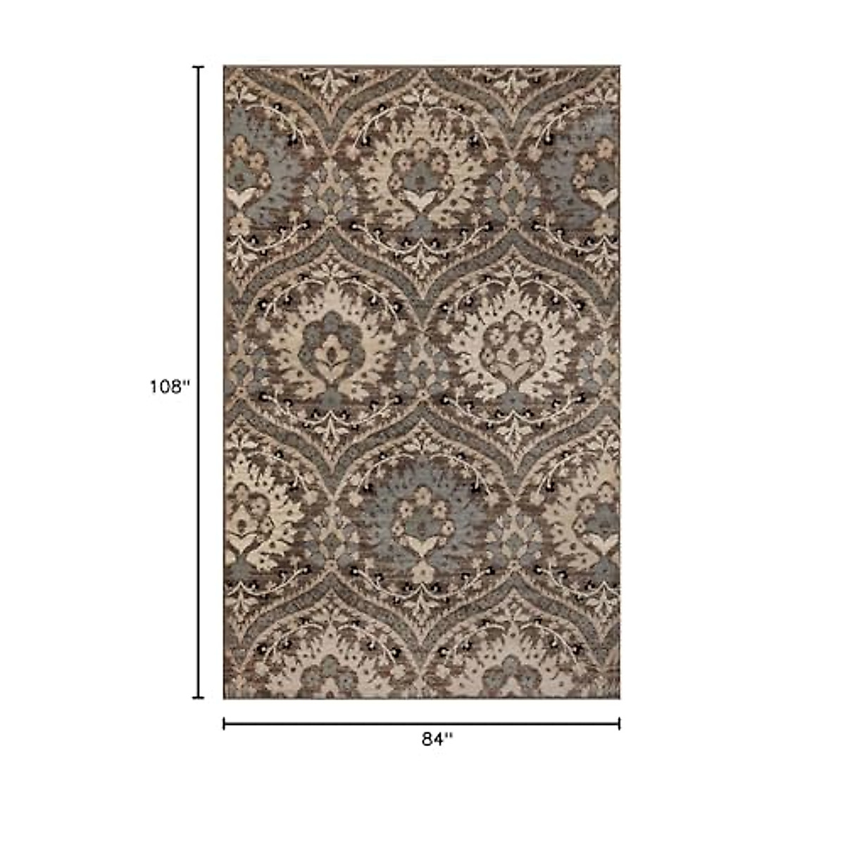 BLUENILEMILLS Blue Nile Mills: Modern Oriental Floral Damask Area Rug with Jute Backing, Light Blue, 7' x 9'
