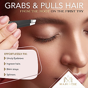 Majestic Bombay Fine Point + Slant Tweezers for Women and Men – Splinter Ticks, Facial, Brow and Ingrown Hair Removal–Sharp, Needle Nose, Surgical Tweezers Precision best tweezers for chin hair