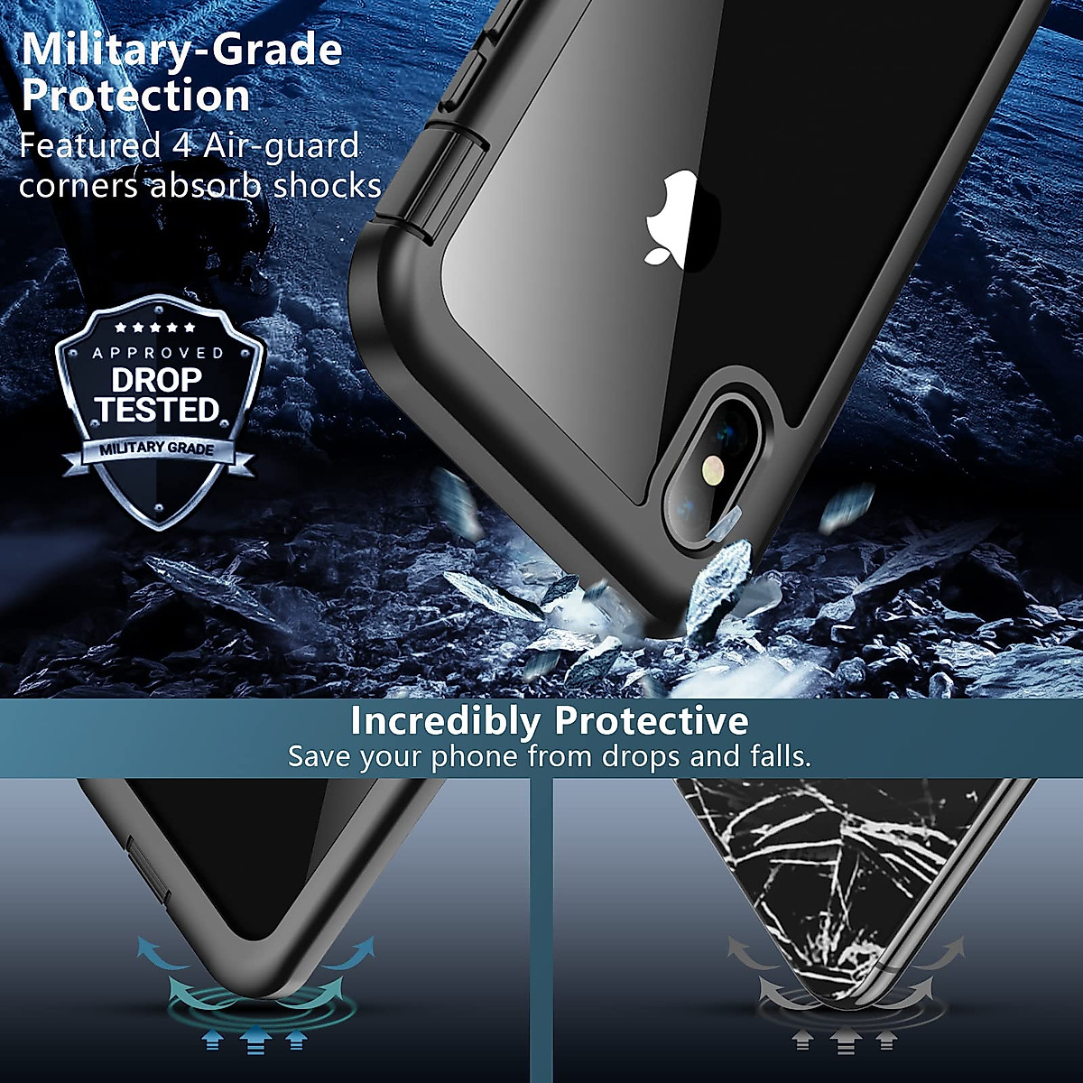 Eonfine for iPhone X Case,for iPhone Xs Case, Built-in Screen Protector Full Body Protection Heavy Duty Shockproof Rugged Cover Skin for iPhone X/Xs 5.8inch (Black/Clear)