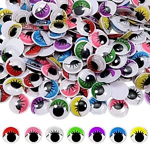 TOAOB 210pcs 15mm Plastic Wiggle Eyes with Eyelashes Googly Eyes Self Adhesive Assorted Colors Craft Stickers Eyes for DIY Arts Scrapbooking Decoration